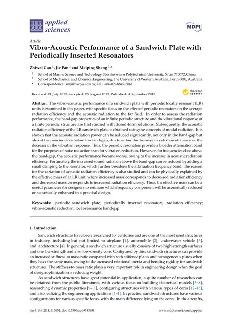 Pdf Vibro Acoustic Performance Of A Sandwich Plate With Periodically Inserted Resonators