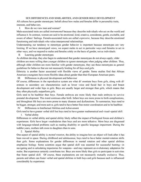 Chapter Sex Differences And Similarities Sex Differences And Similarities And Gender Role