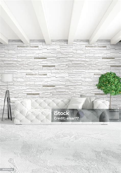 최소한의 스타일 화이트 침실 나무 벽과 회색 소파 인테리어 디자인 3d 렌더링입니다 3 차원 일러스트 레이 션 0명에 대한 스톡 사진 및 기타 이미지 Istock