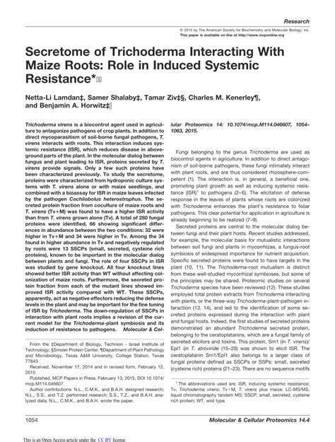Pdf Secretome Of The Biocontrol Fungus Trichoderma Virens Co Cultured