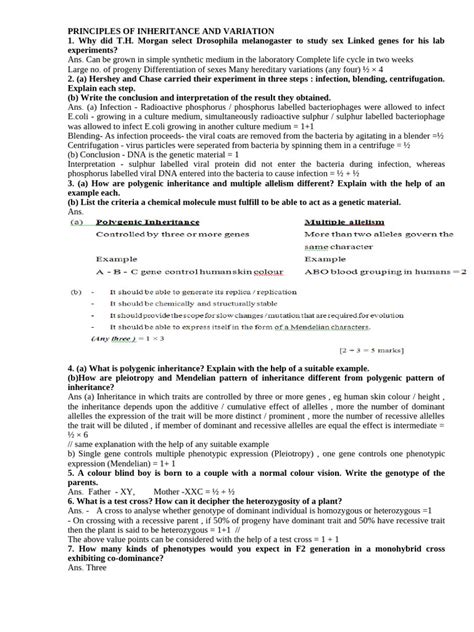 Pyqsprinciples Of Inheritance And Variation 1 Pdf Dominance