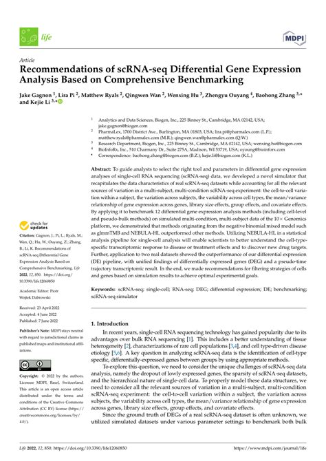 PDF Recommendations Of ScRNA Seq Differential Gene Expression Analysis Based On Comprehensive