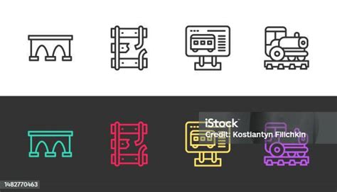 기차를 위한 라인 브리지 철도의 깨진 레일 티켓을 구매할 수 있는 매표소 흑백의 빈티지 기관차를 설정하세요 벡터 교량에 대한 스톡 벡터 아트 및 기타 이미지 Istock