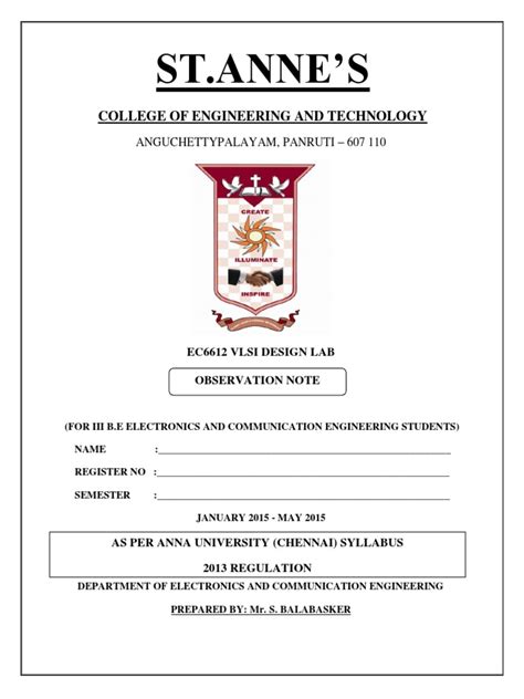 Ec6612 Vlsi Design Lab Pdf Field Programmable Gate Array Hardware Description Language