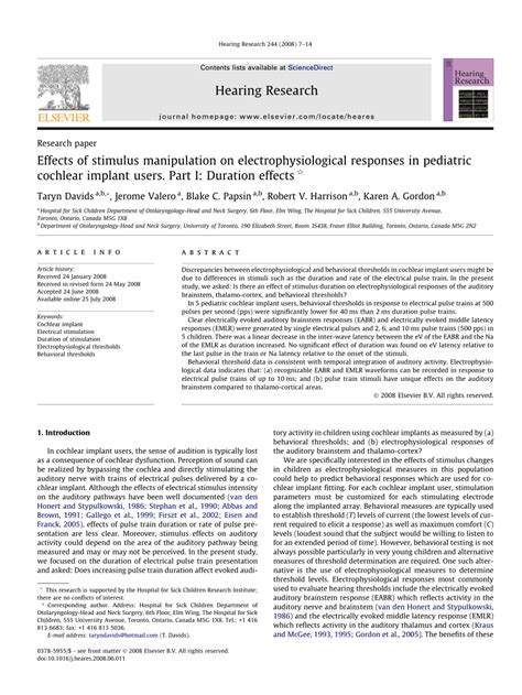 Pdf Effect Of Increasing Duration Of Stimulation On The Electrically
