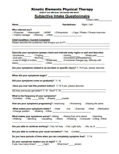 Free 33 Intake Questionnaire Samples In Pdf Ms Word
