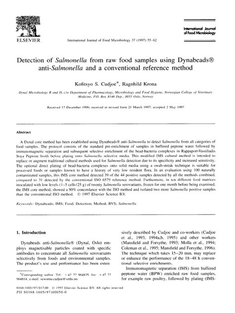 Pdf Detection Of Salmonella From Raw Food Samples Using Dynabeadsr Anti Salmonella And A