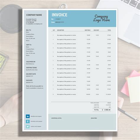 Factuur Sjabloon Excel Factuur Factuur Design Werkblad Met Sociale