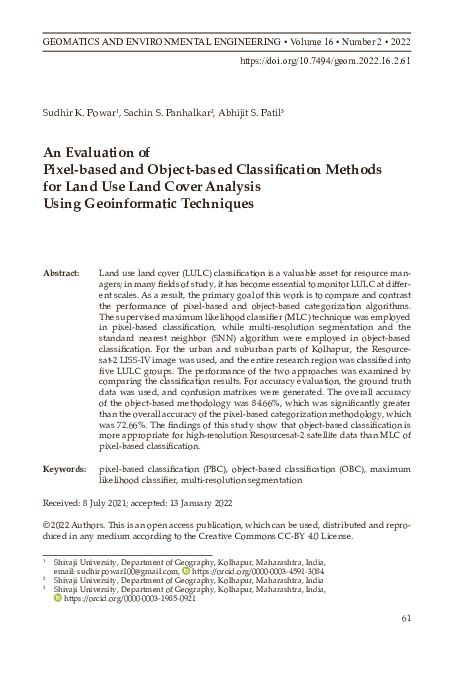 Pdf An Evaluation Of Pixel Based And Object Based Classification