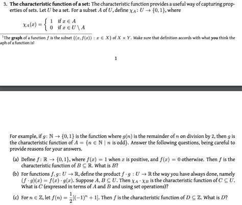 Solved 3 The Characteristic Function Of A Set The
