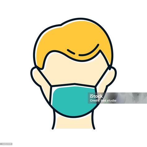 일회용 의료 마스크 색상 아이콘입니다 감기 인플루엔자 바이러스 예방 독감 감염 예방 조치 전염성 질환 호흡기 문제 의료 종사자 의료 격리 벡터 일러스트레이션 0명에 대한