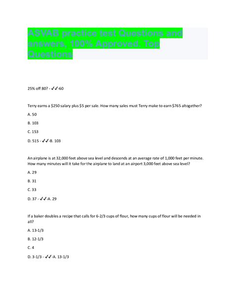 Asvab Practice Test Questions And Answers 100 Approved Top Questions