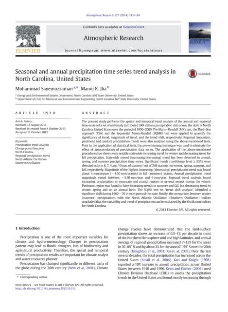 Seasonal And Annual Precipitation Time Series Trend Analysis In Nc Usapdf