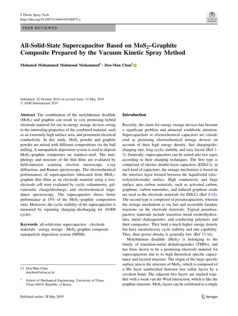 Pdf All Solid State Supercapacitor Based On Mos2 Graphite Composite Prepared By The Vacuum