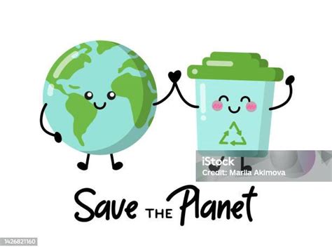 지구 행성과 패치 배지 스티커 포스터를위한 쓰레기통 귀여운 에코 재미있는 만화 캐릭터 아이콘 아시아 일본 카와이 스타일 벡터