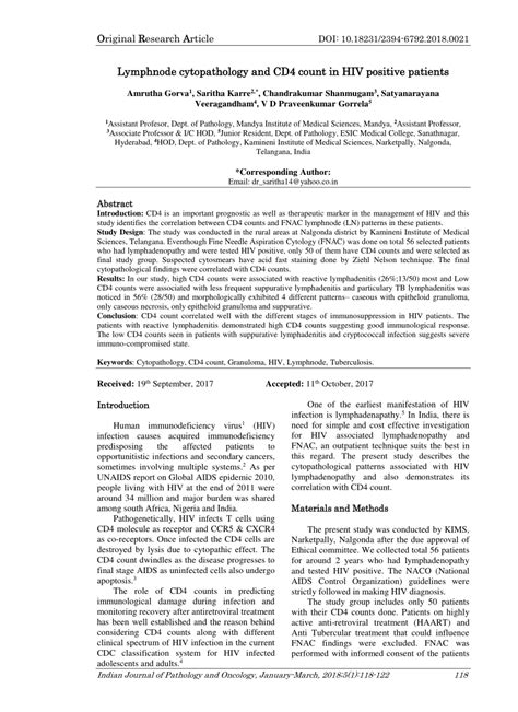 Pdf Lymphnode Cytopathology And Cd4 Count In Hiv Positive Patients