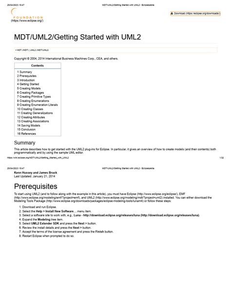 Mdt Uml2 Getting Started With Uml2 Eclipsepedia Pdf