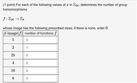 Solved (1 point) For each of the following values of x in | Chegg.com