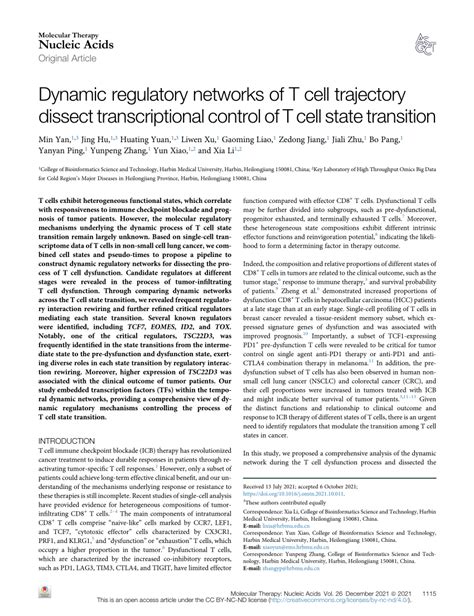 Pdf Intersecting Dynamic Regulatory Networks Across T Cell Trajectory