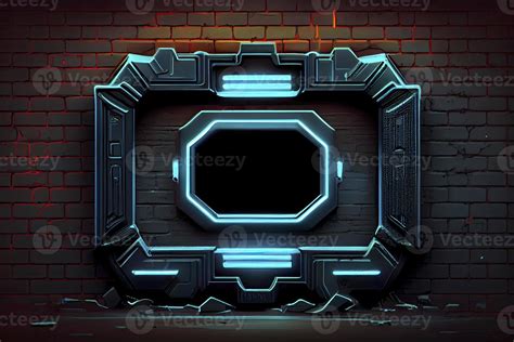 abstract background of sci fi hud ui neon frame on brick wall 21815295