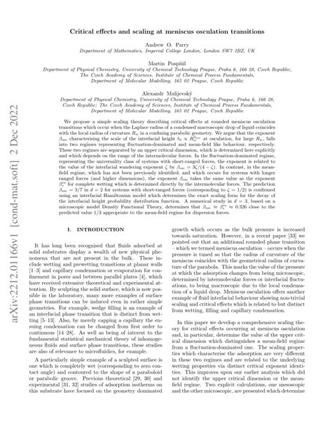 Pdf Critical Effects And Scaling At Meniscus Osculation Transitions