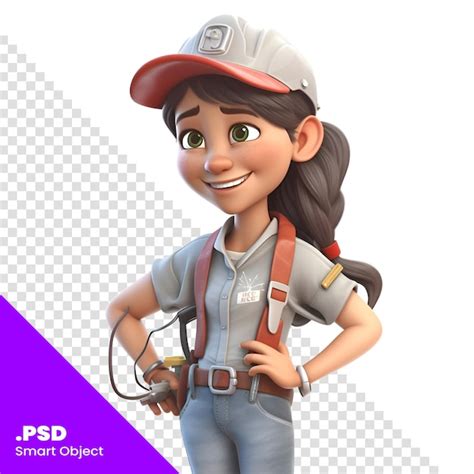 Premium Psd 3d Rendering Of A Female Construction Worker With A Helmet And Goggles Psd Template