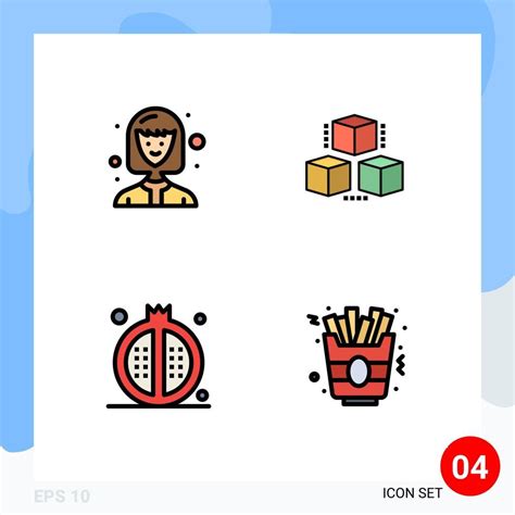 Modern Set Of 4 Filledline Flat Colors And Symbols Such As Avatar Food