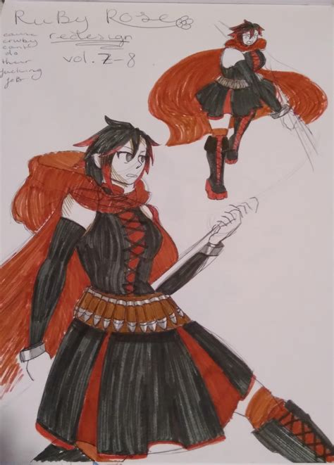redesigned ruby vol 7 tried to keep the bones of her outfit r rwby