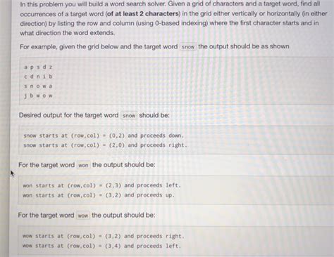 Solved In This Problem You Will Build A Word Search Solver Chegg