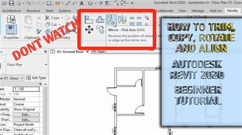 Autodesk Revit 2020 Tutorial 09 How To Use Modify Tools Trim Move Cut Align Extend And