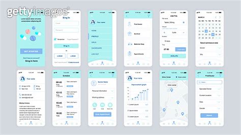 Set Of Ui Ux Gui Screens Medicine App Flat Design Template For Mobile Apps 1166074570 게티이미지뱅크