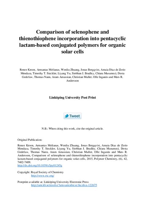 Pdf Selenophene Vs Thienothiophene In Polymers