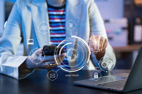 Zero Trust Security Concept Person Using Computer And Tablet With Zero Trust Icon On Virtual