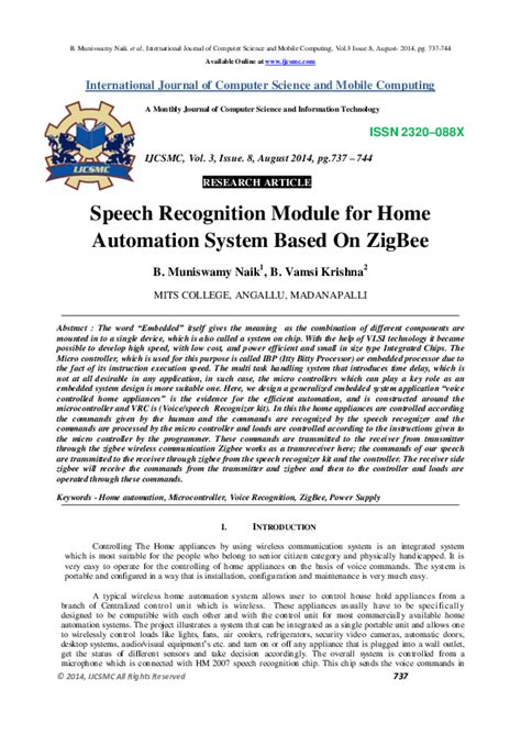 Pdf Speech Recognition Module For Home Automation System Based On Zigbee