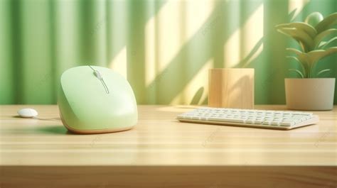 햇빛 아래 3d 렌더링된 이미지에서 노트북 마우스와 파스텔 녹색 벽이 있는 나무 책상 데스크탑 컴퓨터 책상 테이블 빈 책상 배경 일러스트 및 사진 무료 다운로드