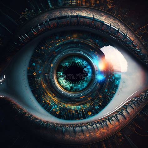 human eye with binary code in pupil generative ai stock illustration
