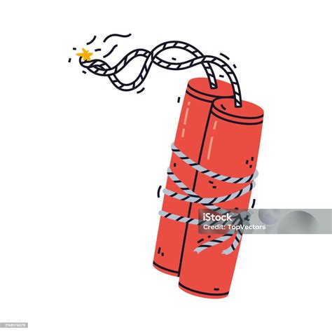 Dynamite Red Stick Sheaf With Fuse As Explosive And Reactive Substance For Explosion Vector ...