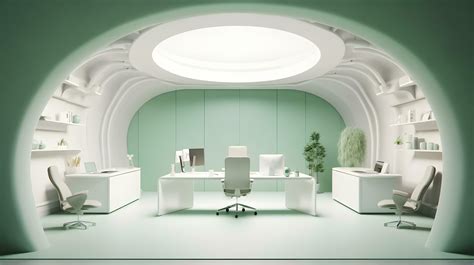 Modern Futuristic Interior Office Design With Warm Tones Of Green