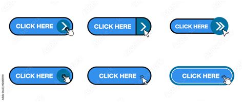 Click Here Button Web Button Set With A Pointer Clicking Icon Featuring Action Buttons And