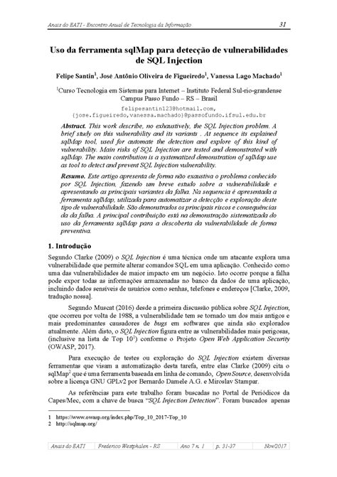 pdf uso da ferramenta sqlmap para detecção de vulnerabilidades de sql