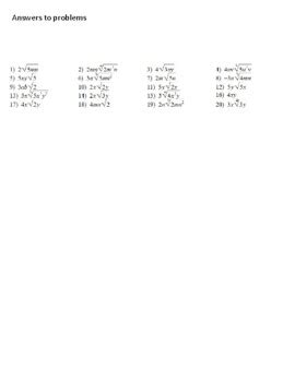 Simplifying Radical Expressions By The Math And Science Shop TPT
