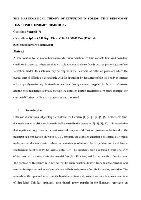 Pdf The Mathematical Theory Of Diffusion In Solids Time Dependent