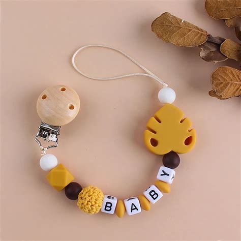사용자 정의 편지 이름 나뭇잎 아기 젖꼭지 체인 아기 유아 씹는 가죽 끈 젖꼭지 홀더 Teether 장난감 선물에 대 한