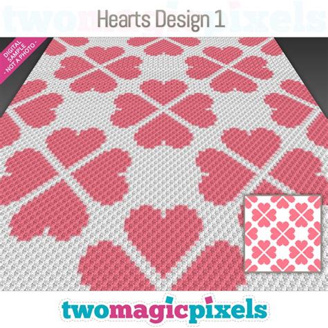 hearts design 1 c2c graph sc graph cross stitch graph by two magic