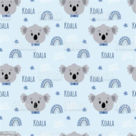 코알라와 어린이 어린이를위한 레인 보우와 원활한 귀여운 패턴 파란색으로 직물 벽지 옷 면봉 의류 플래너 스티커에 대한 스타일에 적합합니다 벡터 0명에 대한 스톡 벡터 아트
