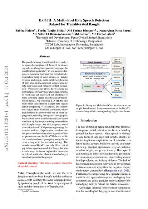 Pdf Banth A Multi Label Hate Speech Detection Dataset For