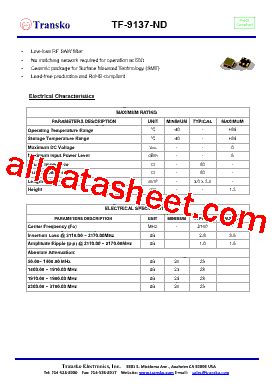 TF-9137-ND Datasheet(PDF) - Transko Electronics, Inc.