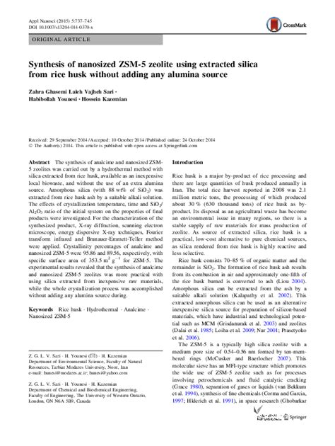 Pdf Synthesis Of Nanosized Zsm 5 Zeolite Using Extracted Silica From