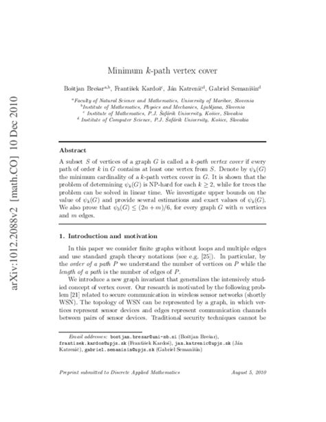 Pdf Minimum Path Vertex Cover
