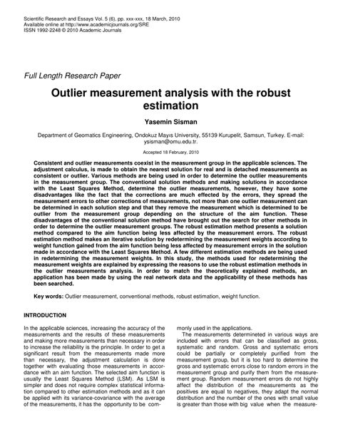 Pdf Outlier Measurement Analysis With The Robust Estimation